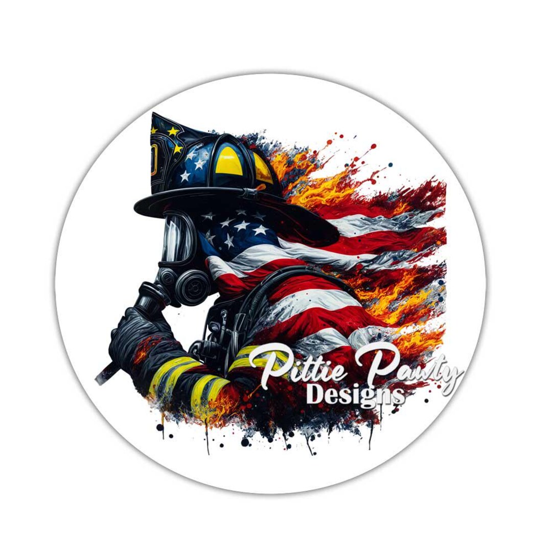 Firefighter Sticker - US American Flag Firefighter II Decal Sticker ...