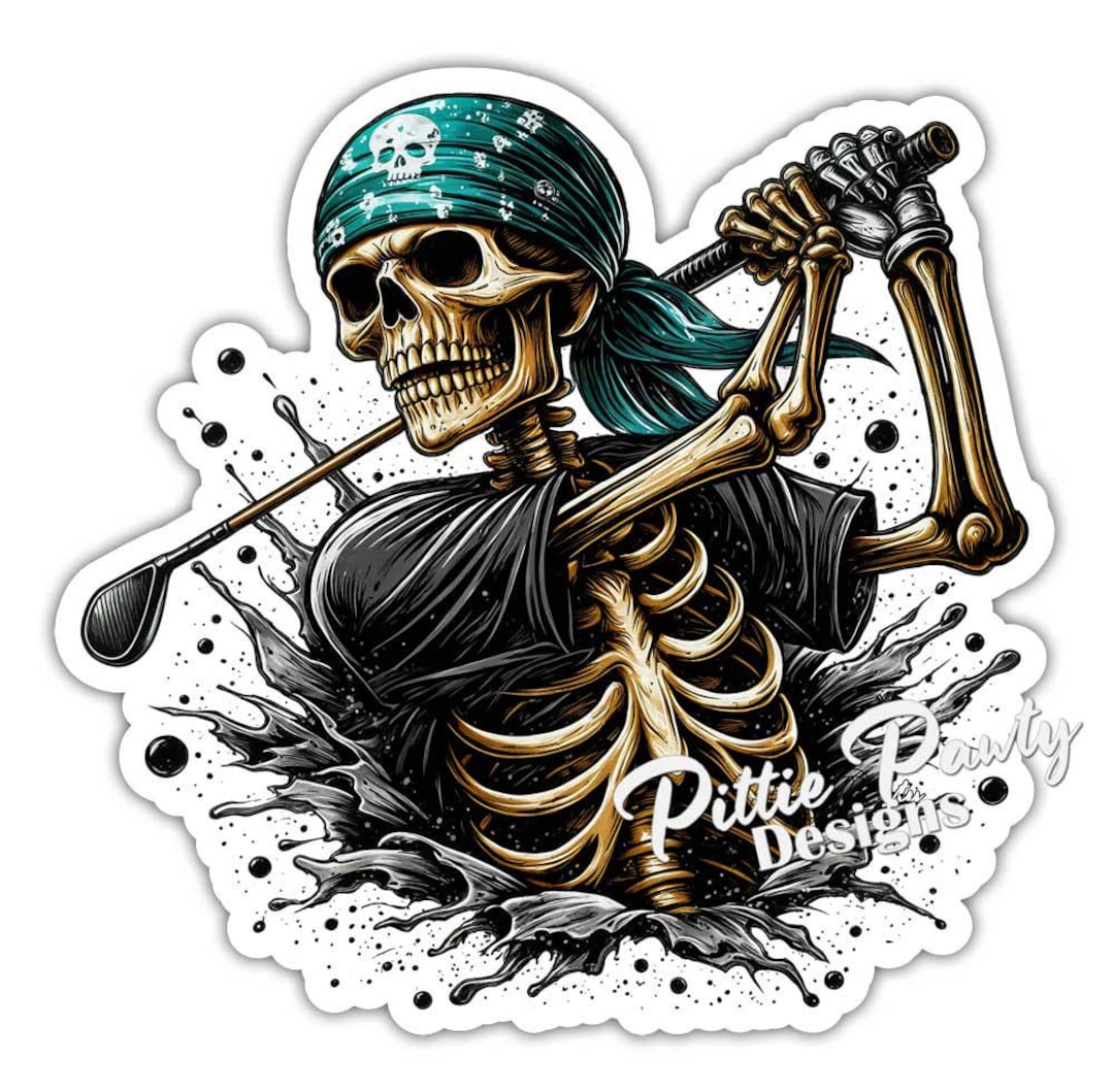Skeleton Golfer Sticker - Skeleton Pirate Playing Golf Decal Sticker ...