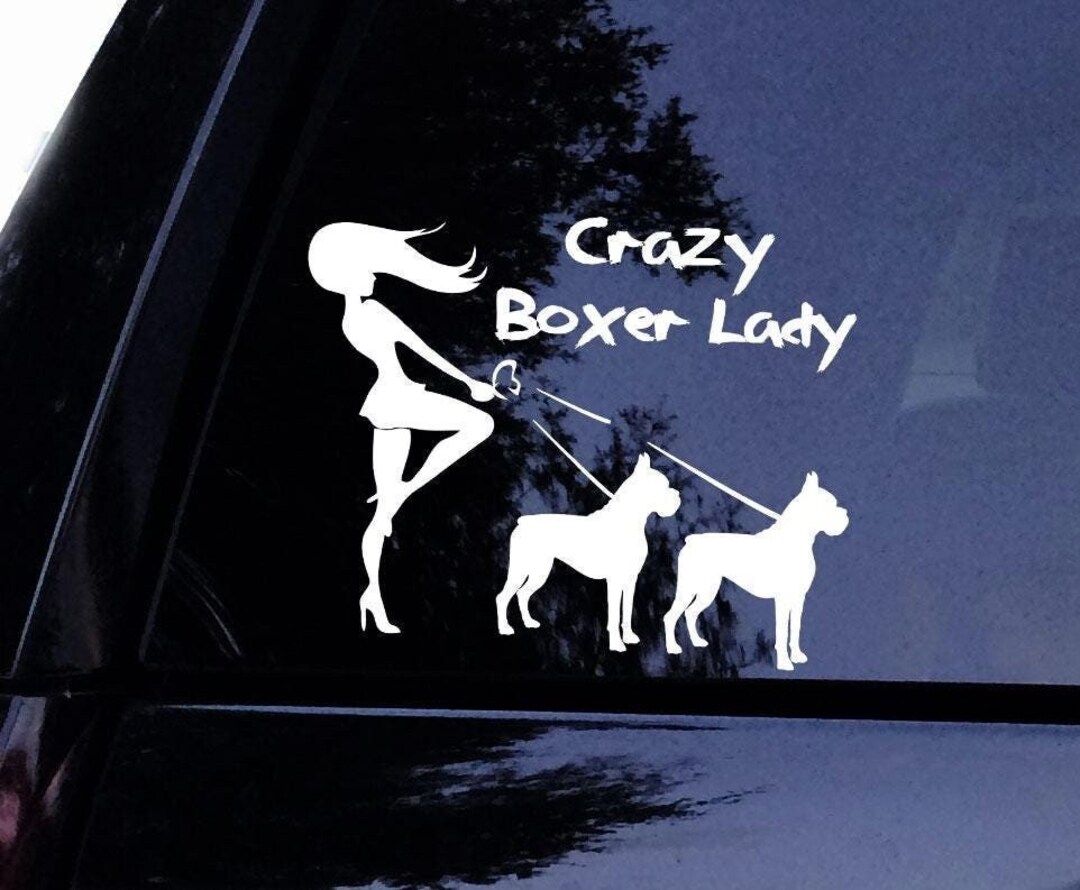Boxer Decal - Crazy Boxer Lady Dog Sticker - Vinyl Car Window, Laptop ...