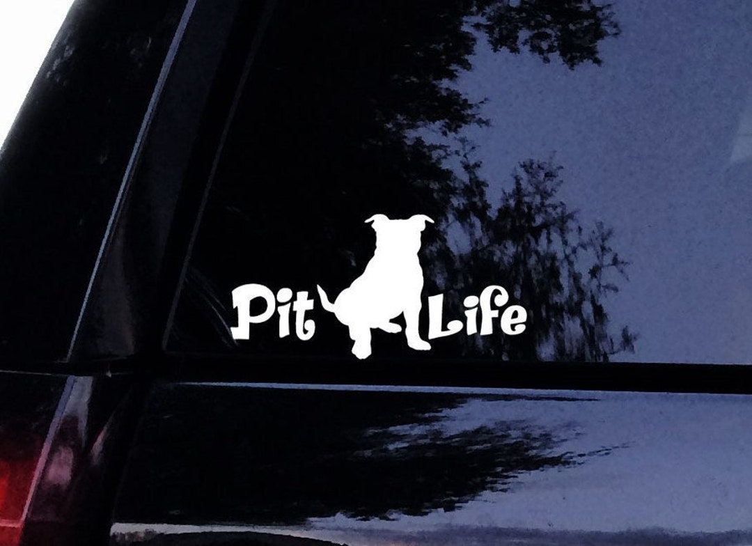 Sitting Pitbull Silhouette PIT LIFE Pit Bull Dog Sticker - Vinyl Car ...