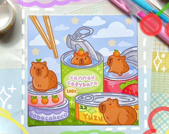 Canned Capybara Art Print Kawaii Print Quirky Rodent Art Capy Lover ...
