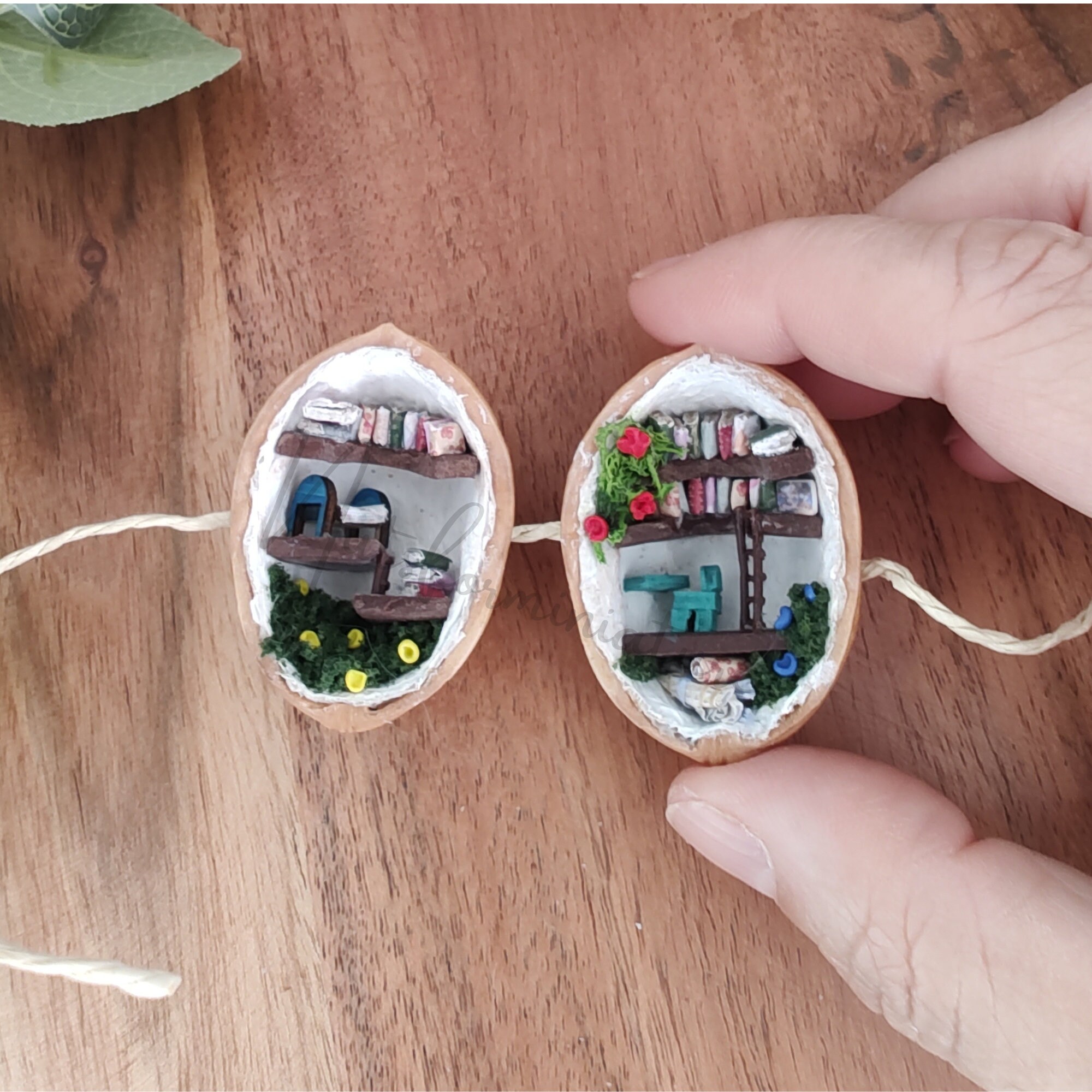 Walnut Doll House Miniature. Micro Bookshelf. Collectable Walnut Home ...