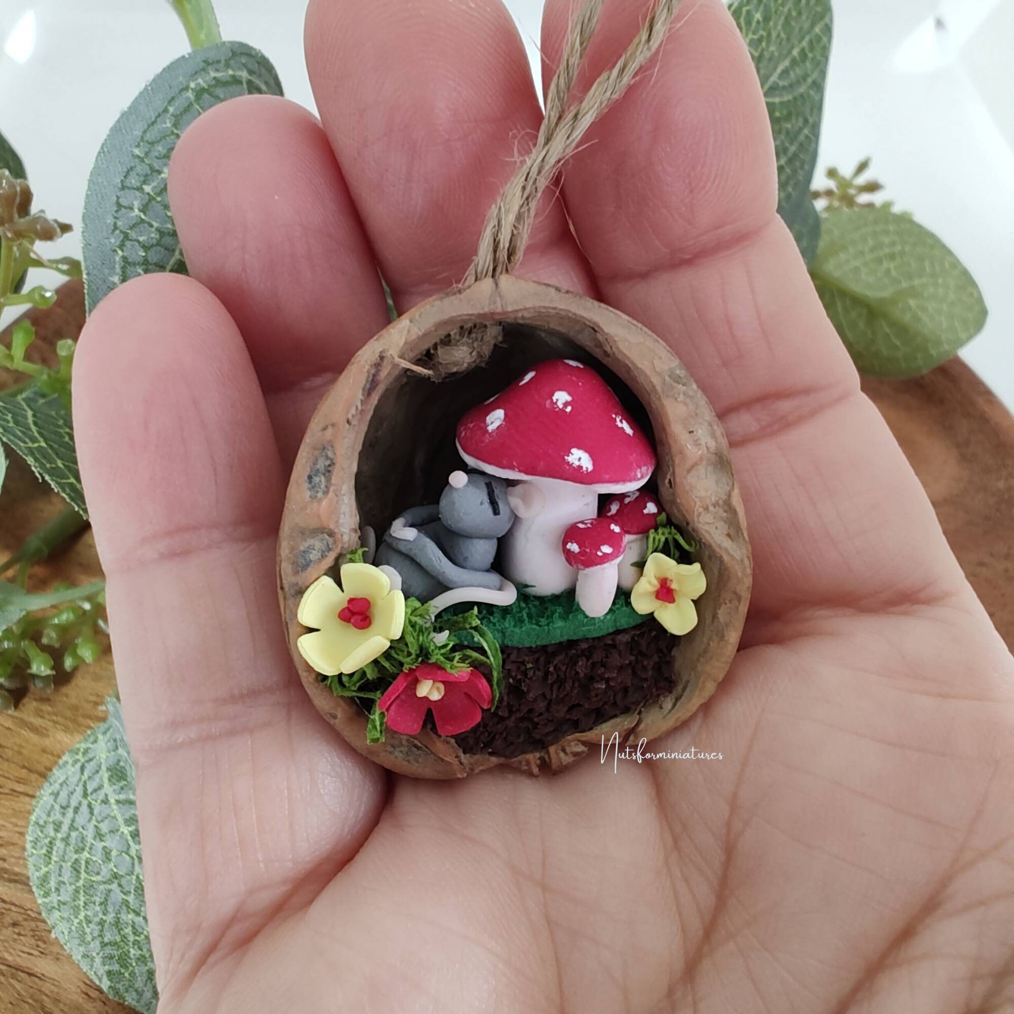 Half Walnut Shell Sleepy Mouse Miniature. Collectable Walnut - Etsy