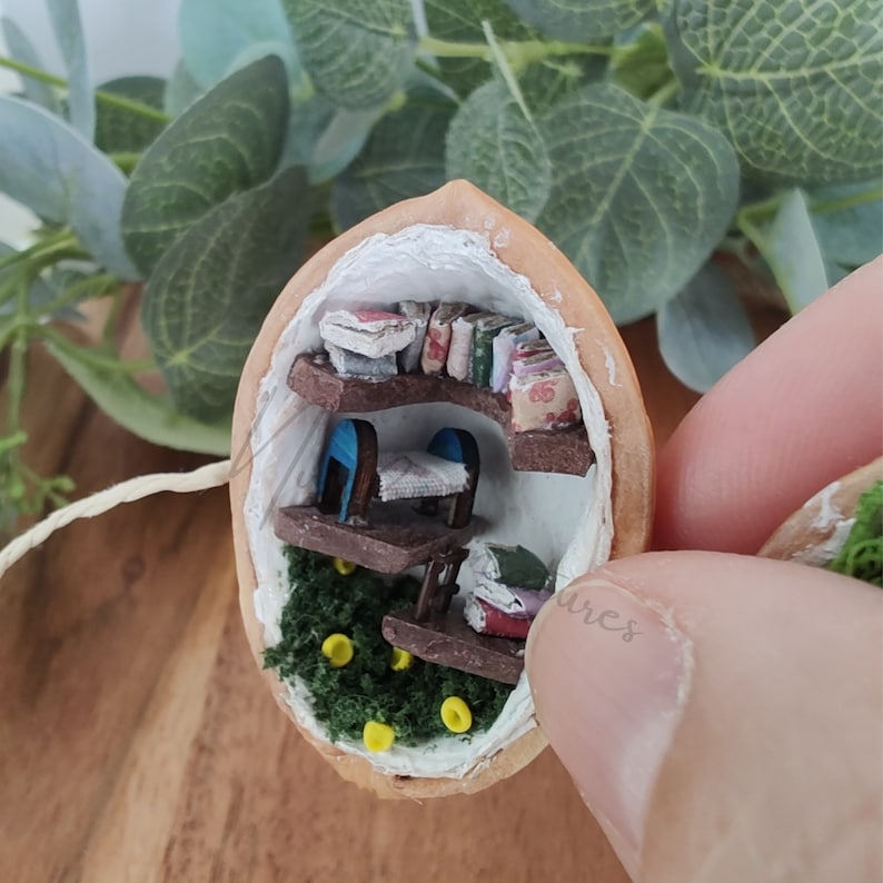 Walnut Doll House Miniature. Micro Bookshelf. Collectable Walnut Home ...