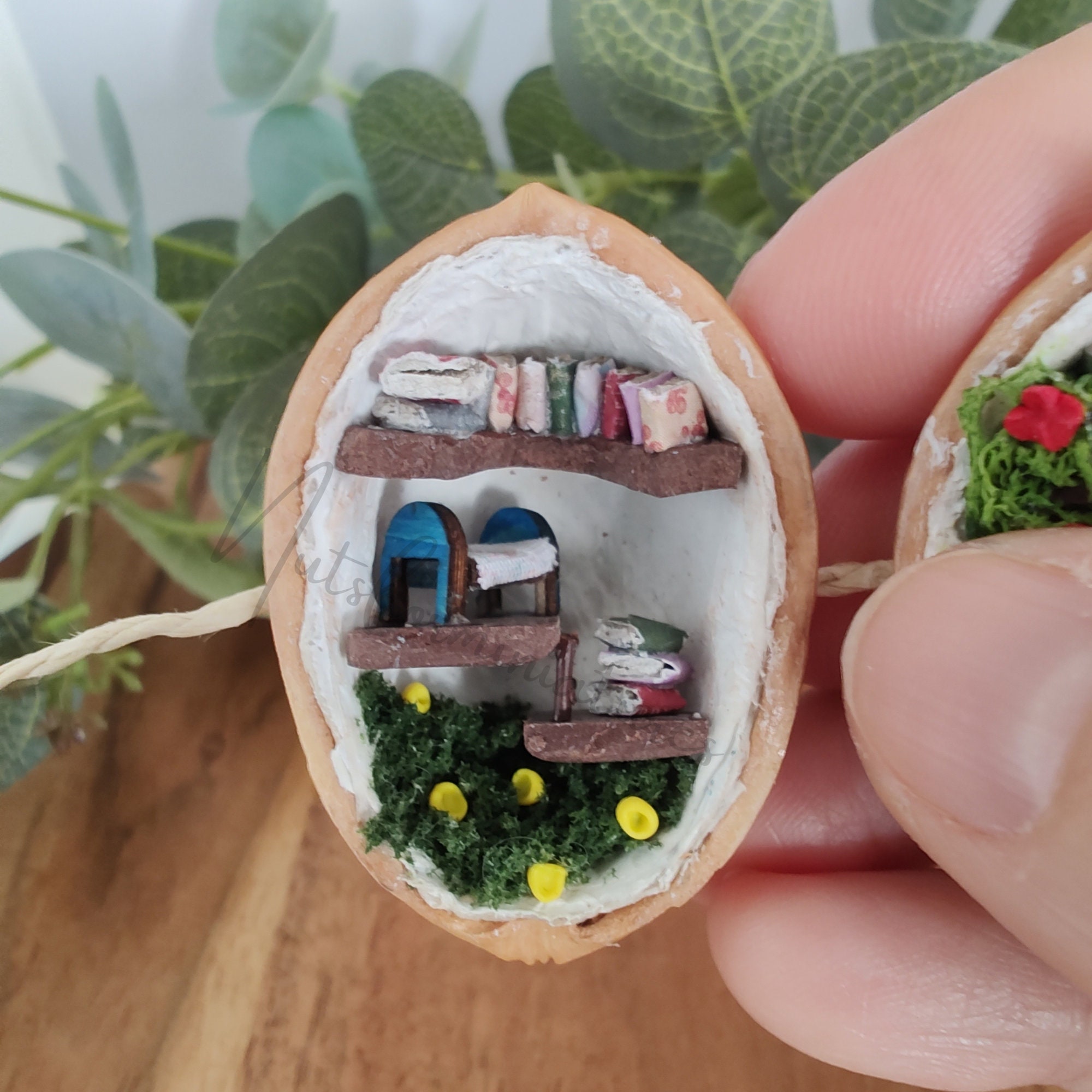 Walnut Doll House Miniature. Micro Bookshelf. Collectable Walnut Home ...