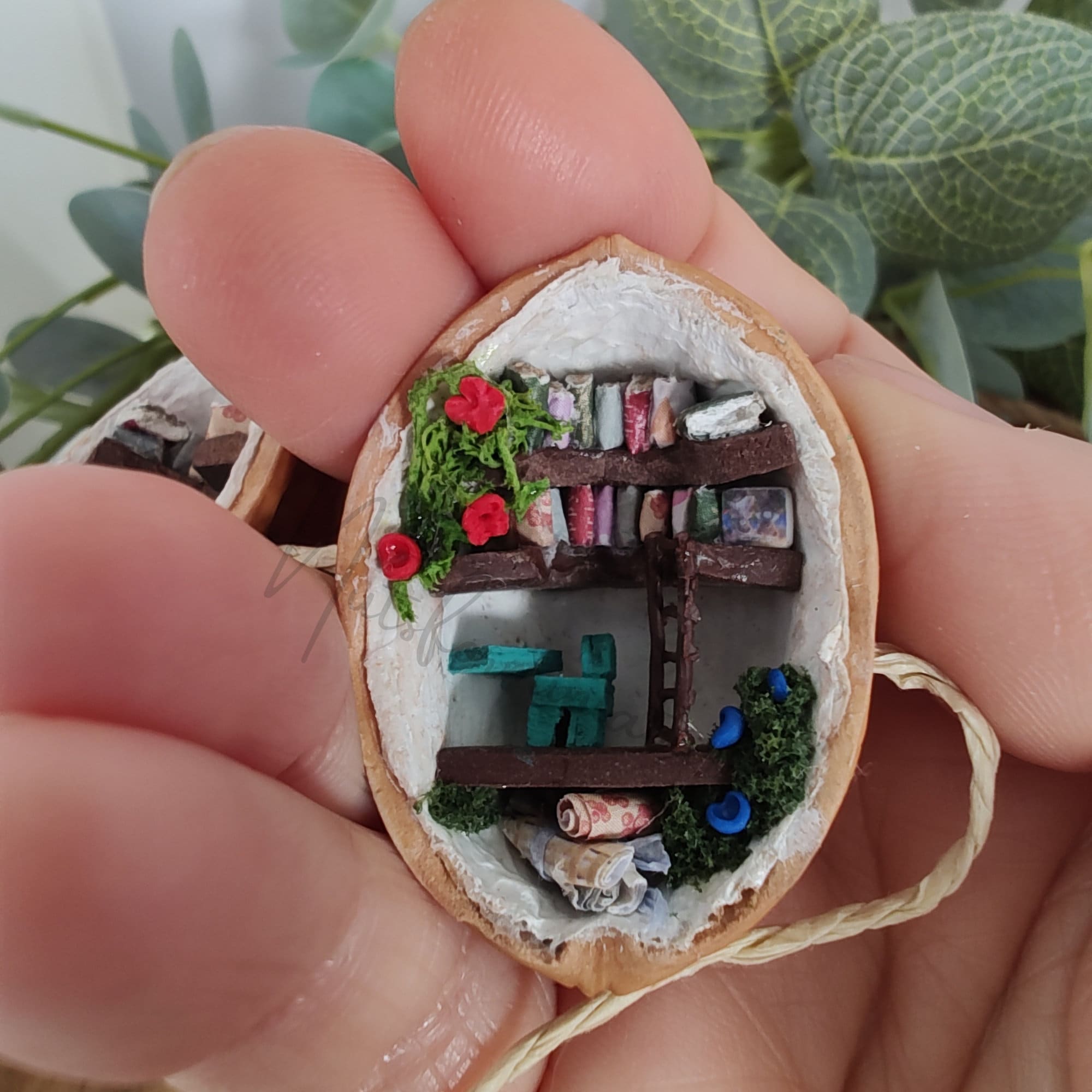 Walnut Doll House Miniature. Micro Bookshelf. Collectable Walnut Home ...