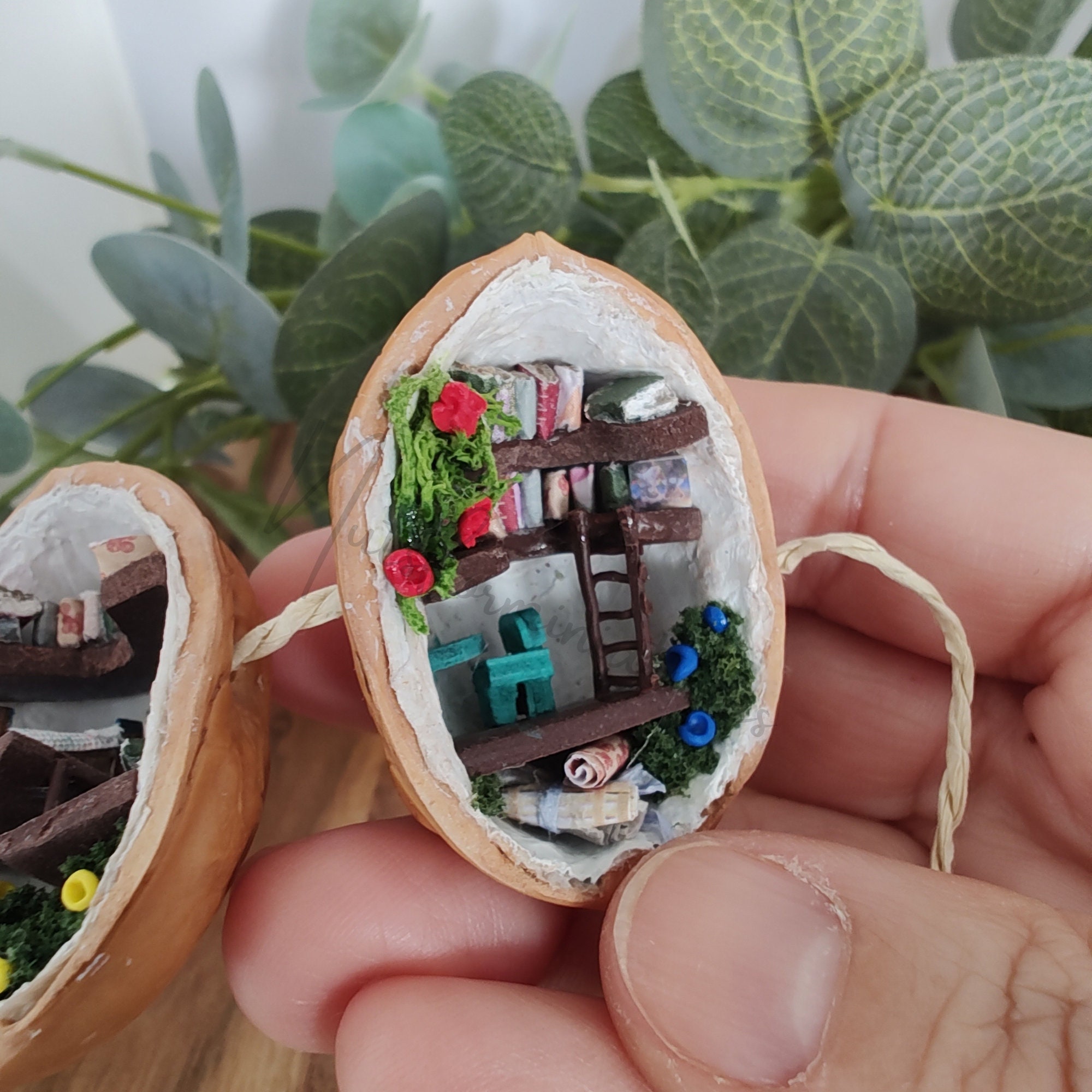 Walnut Doll House Miniature. Micro Bookshelf. Collectable Walnut Home ...