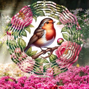 Robin Bird Wind Spinner PNG File Design, Peonies Garden Decor, Yard ...