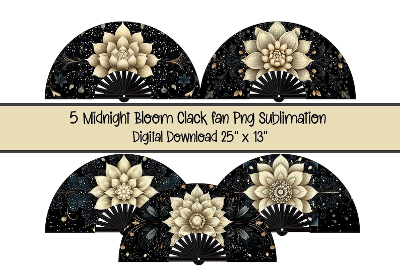 Lotus Flower Clack Fan Template: Midnight Bloom Floral Design (PNG ...