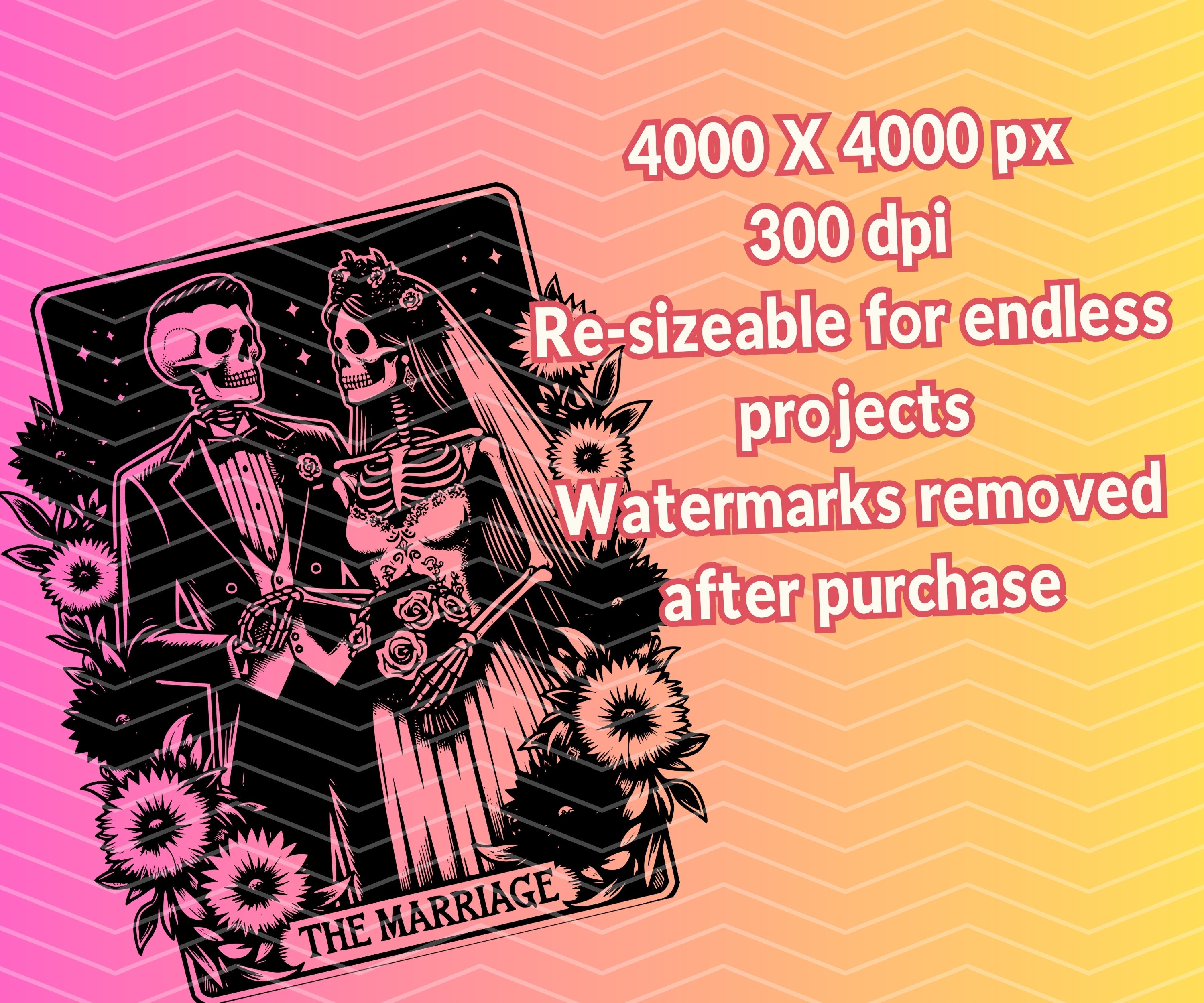 The Marriage Tarot Card Vector PNG Bundle , Bride and Groom Skeleton ...