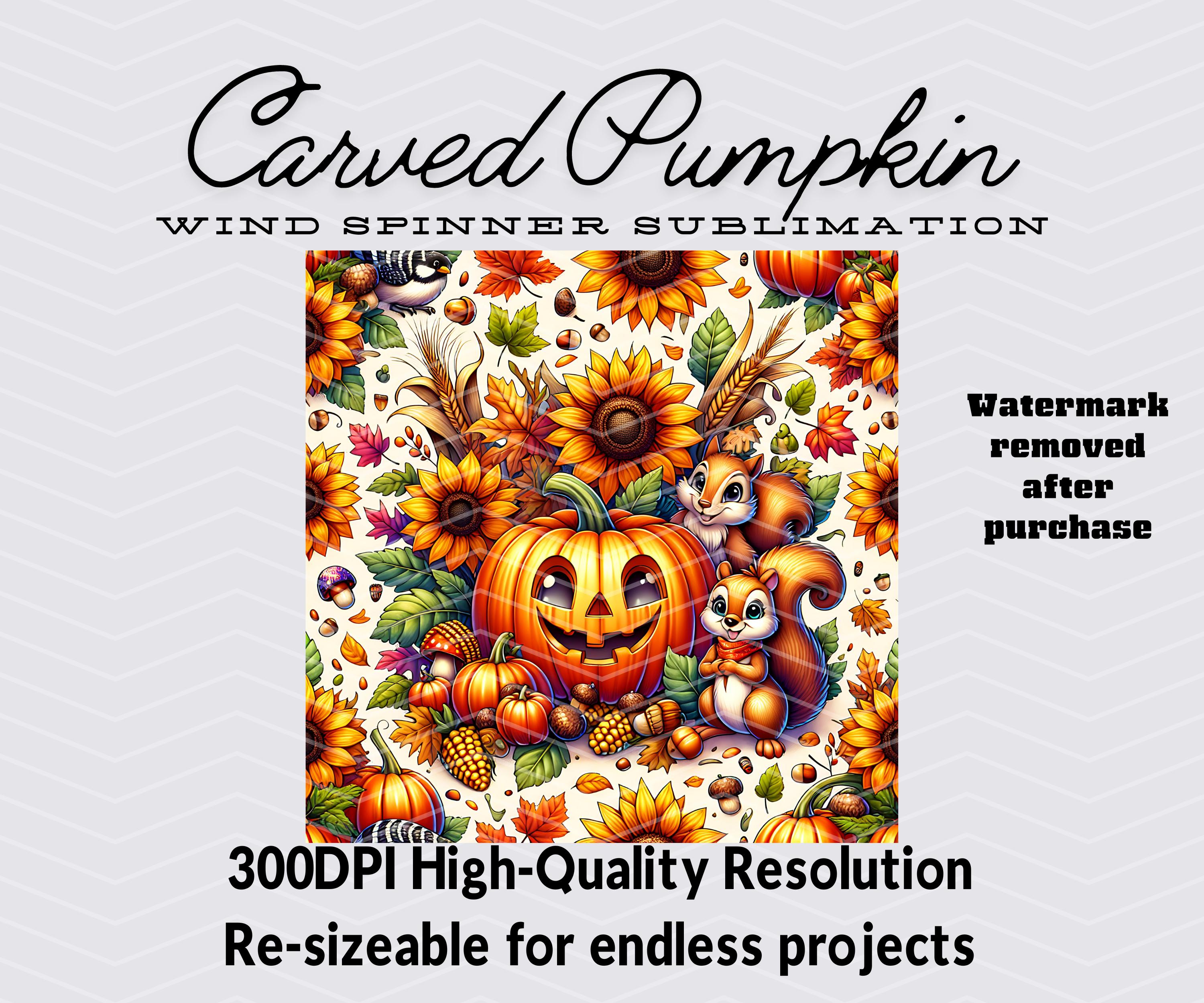 Carved Pumpkin Wind Spinner PNG File Design, Sunflowers Fall Garden ...