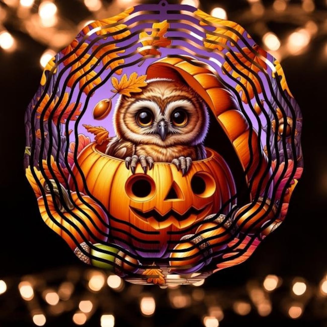 Owl Pumpkin Halloween Wind Spinner PNG File Design, Baby Owl Halloween ...
