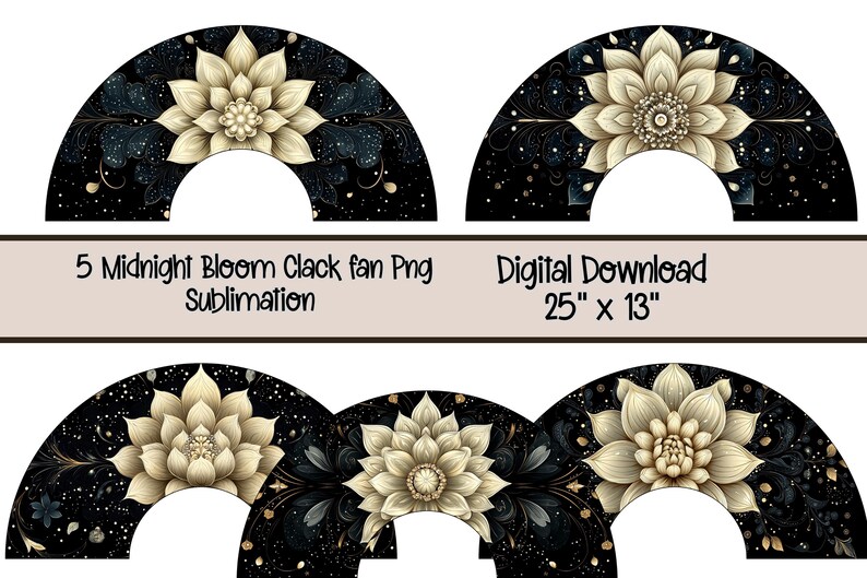 Lotus Flower Clack Fan Template: Midnight Bloom Floral Design (PNG ...