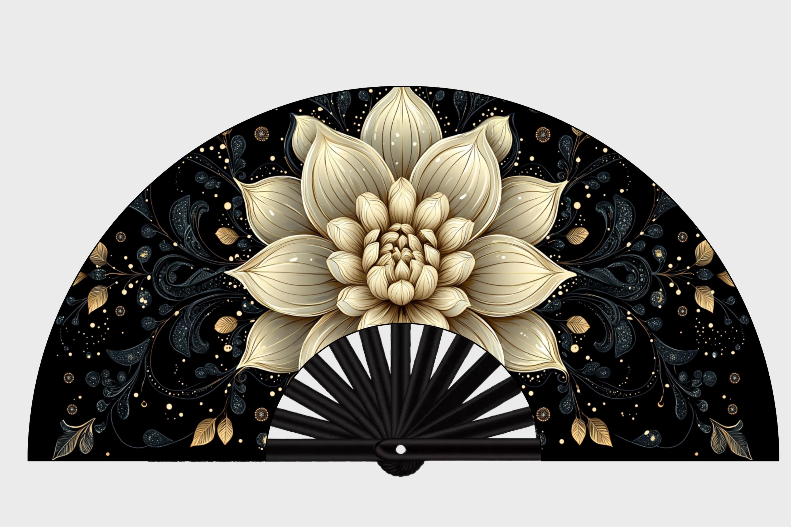 Lotus Flower Clack Fan Template: Midnight Bloom Floral Design (PNG ...