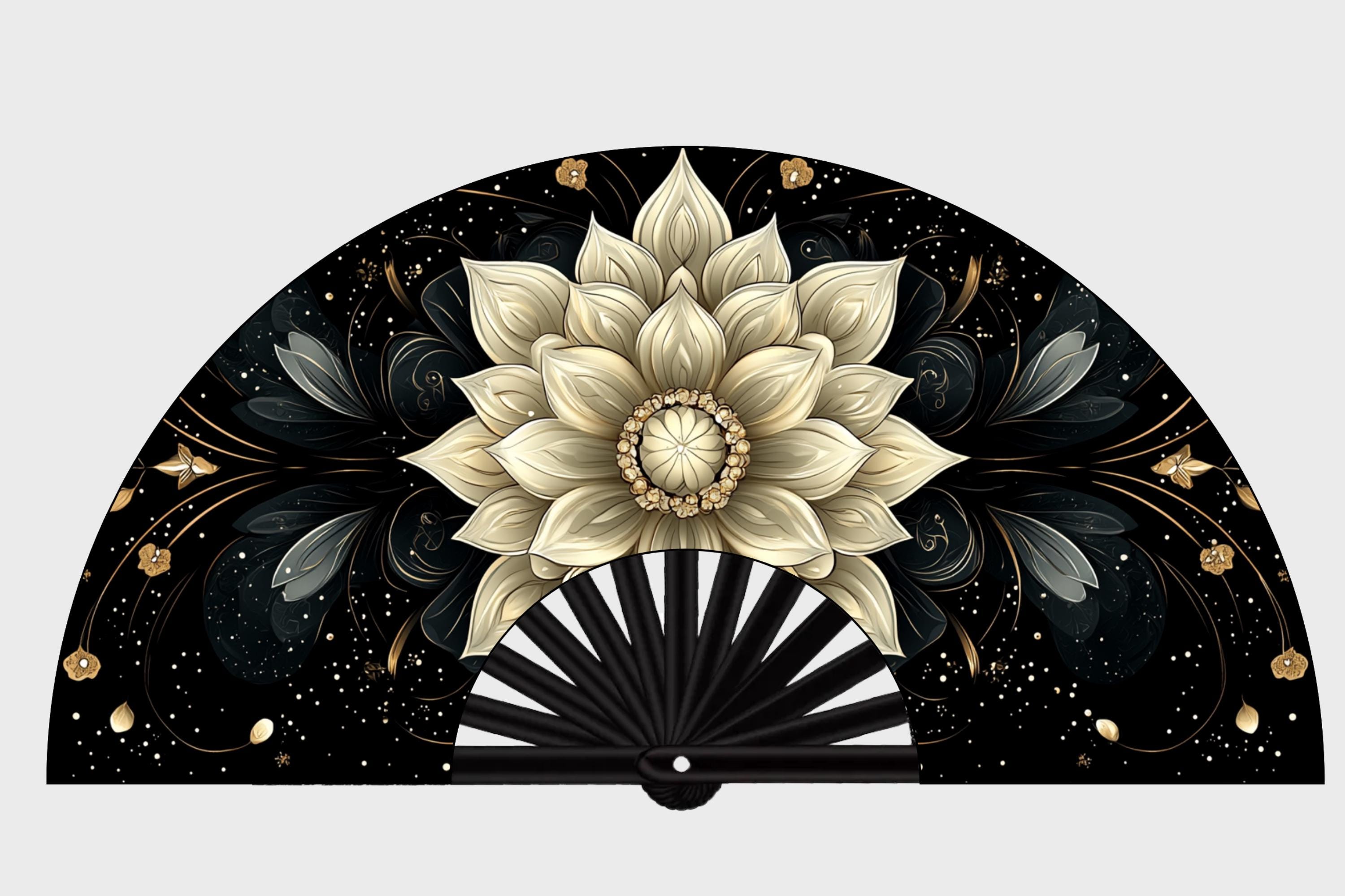 Lotus Flower Clack Fan Template: Midnight Bloom Floral Design (PNG ...