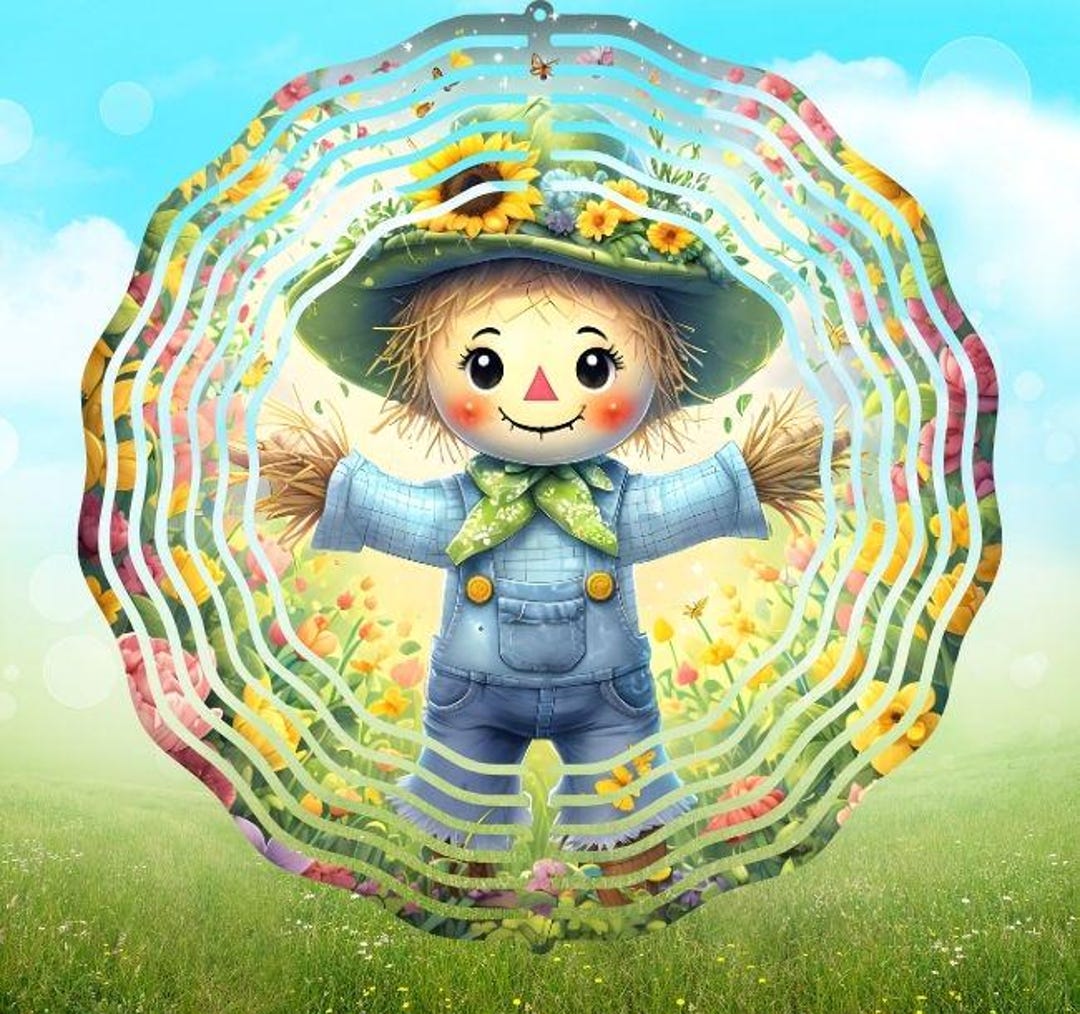 Spring Scarecrow Wind Spinner PNG File Design, Spring Garden Decor ...