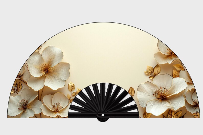 Gold Floral Fan PNG | Bridal Sublimation Fans, Clack Fan Template ...