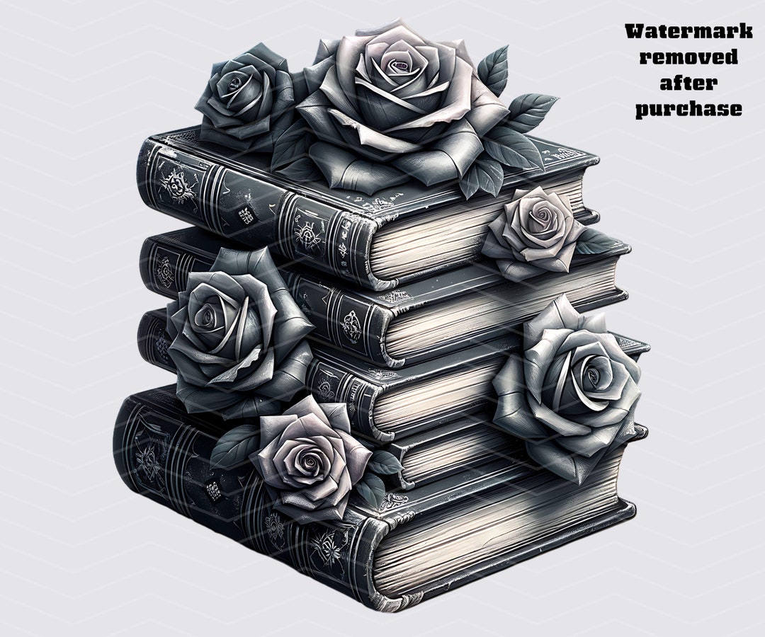 Book Stack PNG Gothic Roses Sublimation Design Instant Download PNG ...