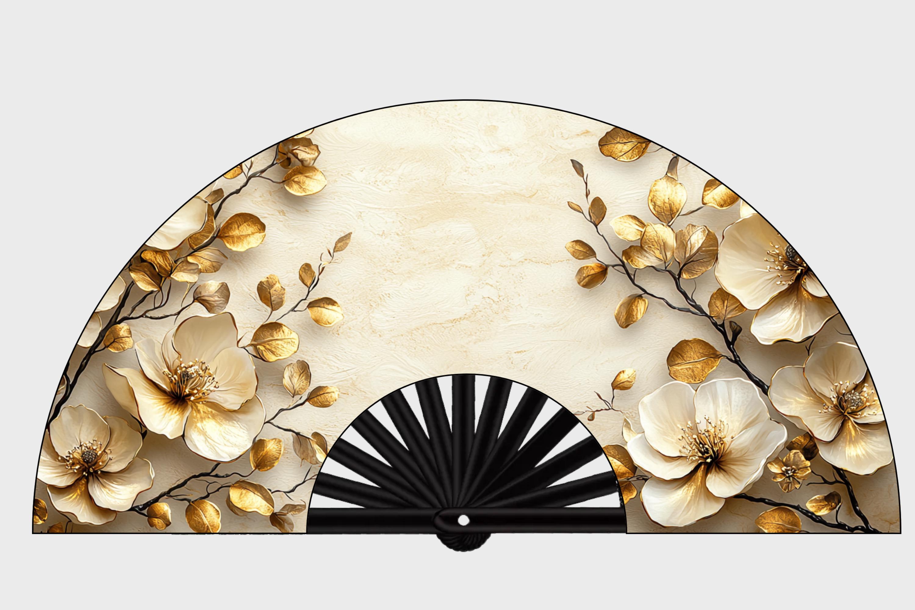 Gold Floral Fan PNG | Bridal Sublimation Fans, Clack Fan Template ...