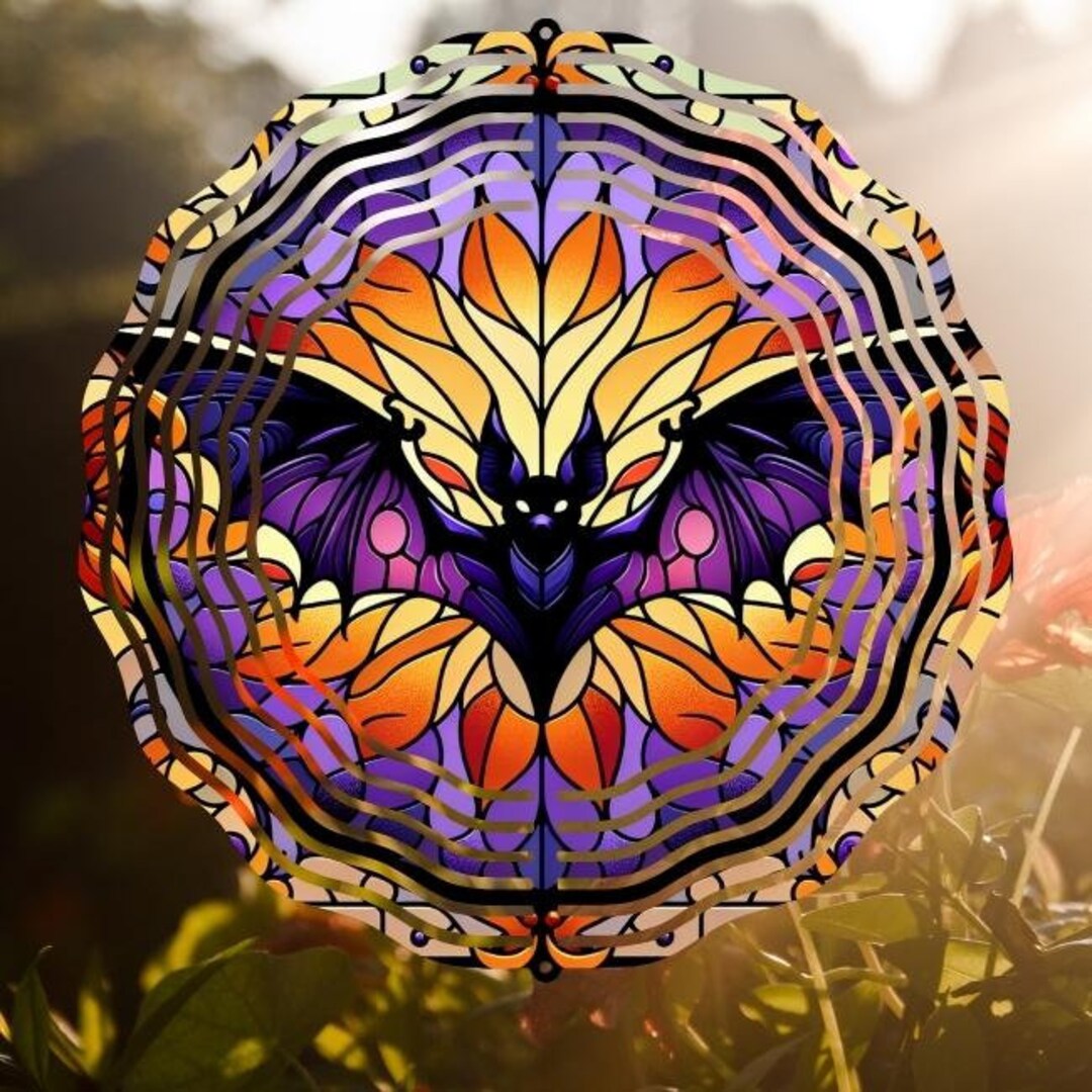 Bat Wind Spinner PNG File Design, Stained Glass Fall Garden Decor ...