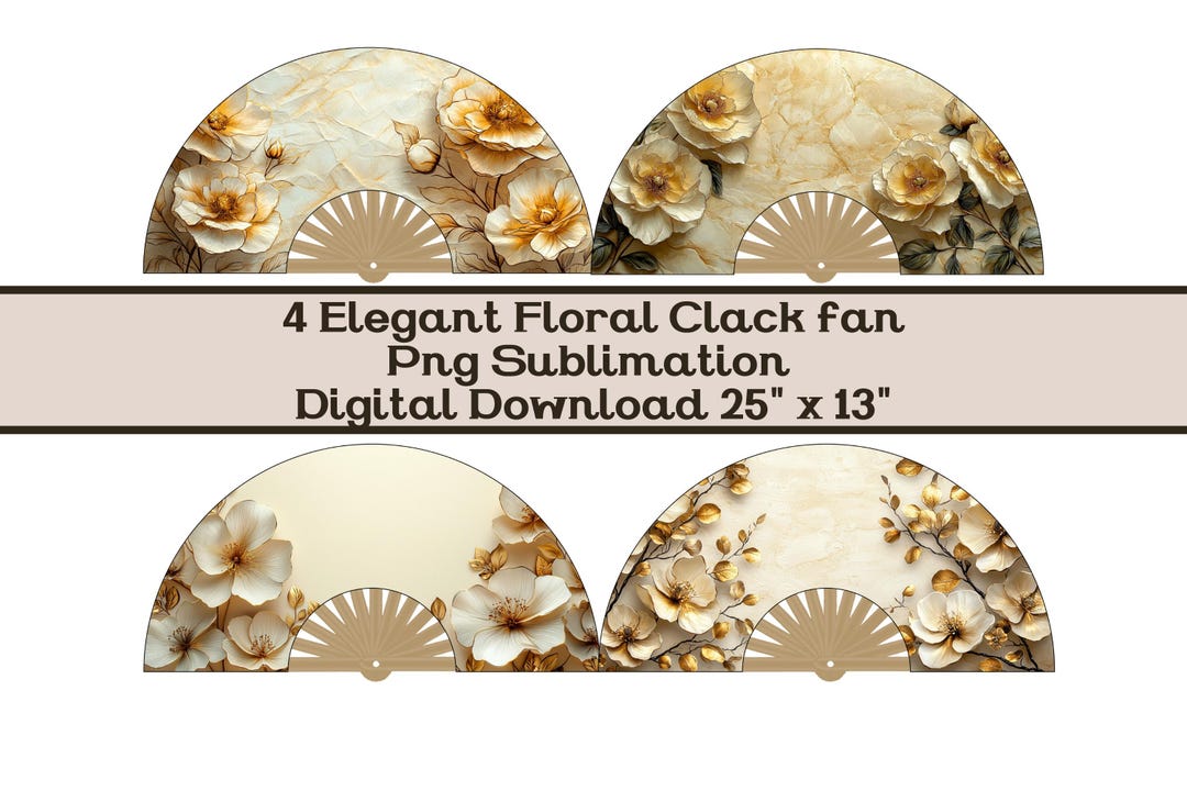 Gold Floral Fan PNG | Bridal Sublimation Fans, Clack Fan Template ...