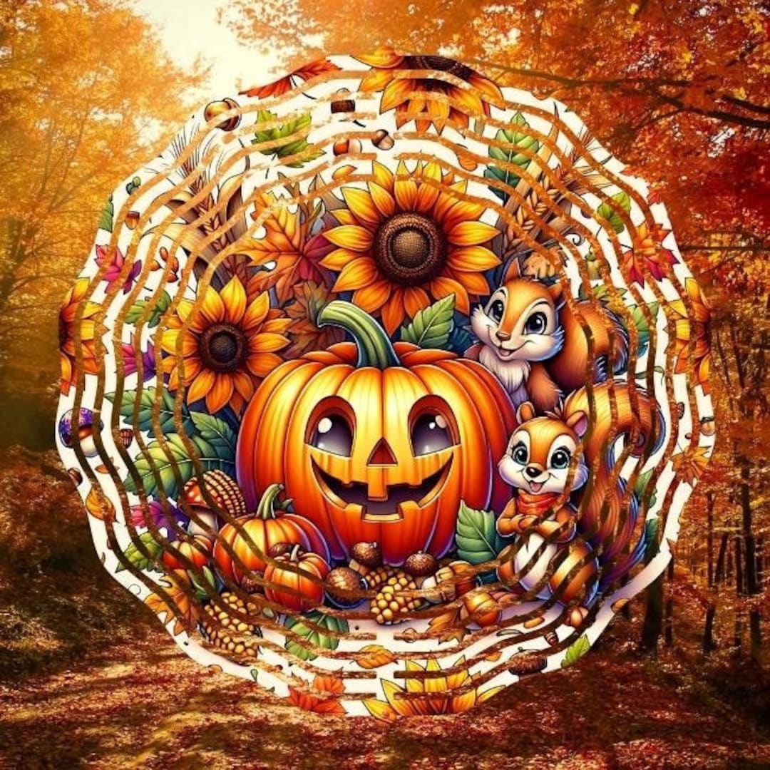 Carved Pumpkin Wind Spinner PNG File Design, Sunflowers Fall Garden ...