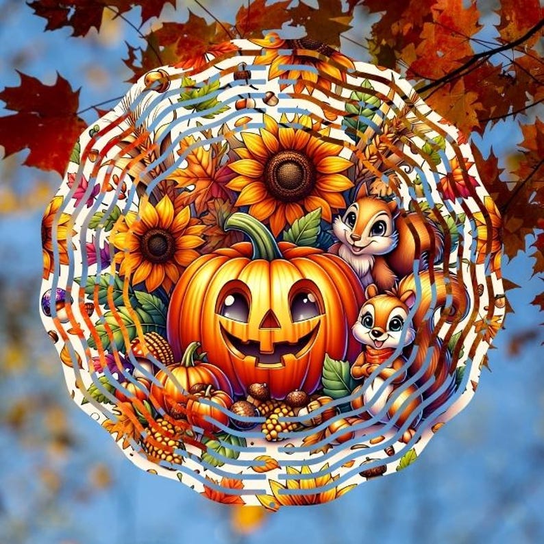 Carved Pumpkin Wind Spinner PNG File Design, Sunflowers Fall Garden ...
