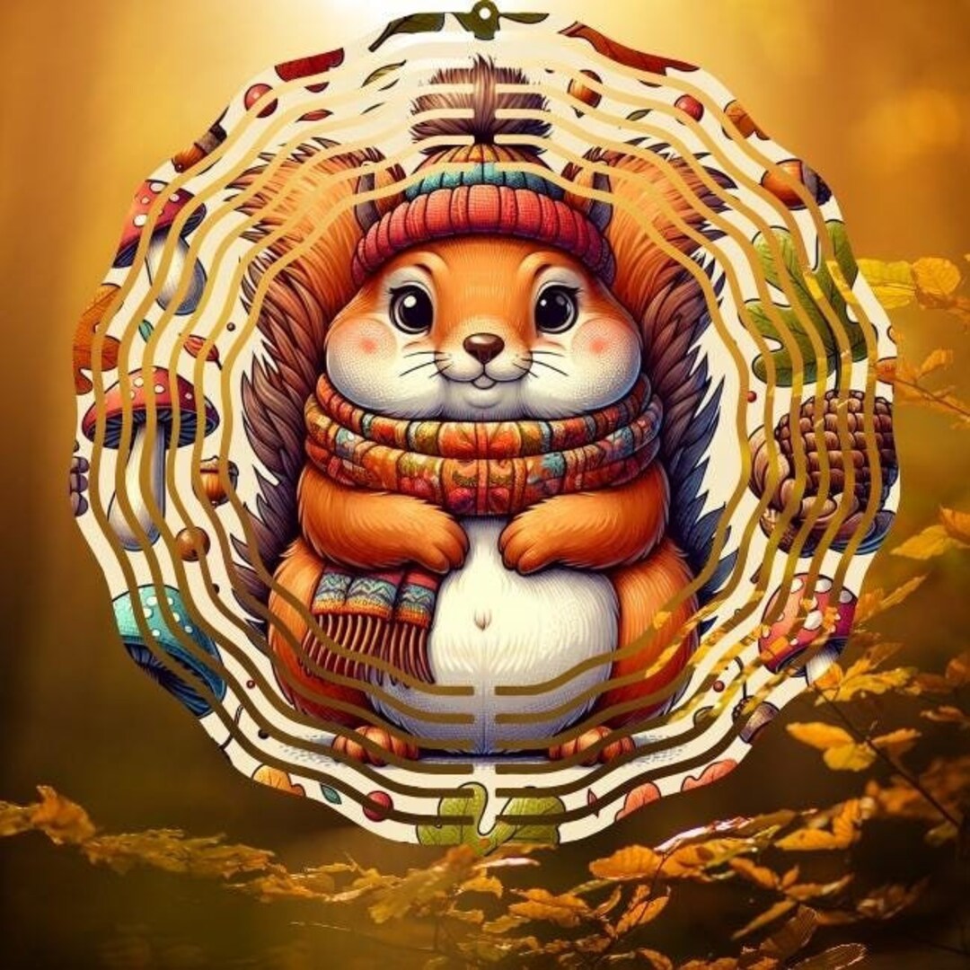 Squirrel Wind Spinner PNG File Design, Fall Garden Decor, Mushroom ...