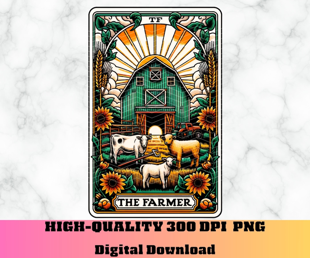 The Farmer Tarot Card PNG, Farm Tarot Card, Cow, Sheep, Goat, Tractor ...