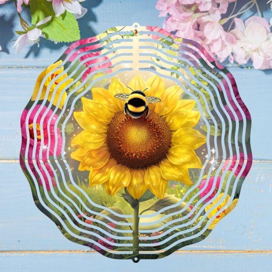 Bumble Bee Wind Spinner PNG - Sunflower PNG Porch Decor Floral Wind ...