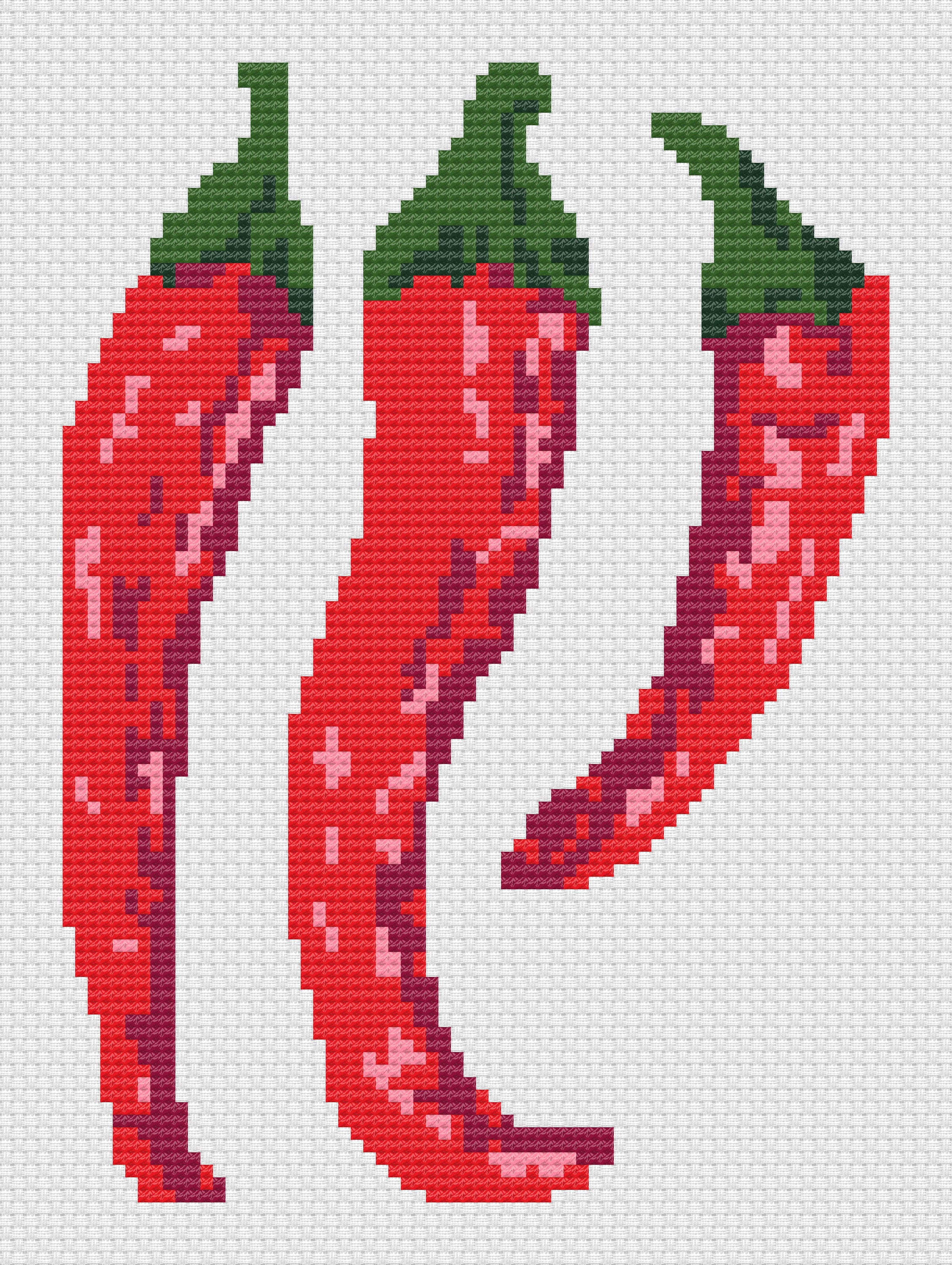 Red Chili Cross Stitch PDF Pattern, Chili, Veggie, Vegetable, Food ...