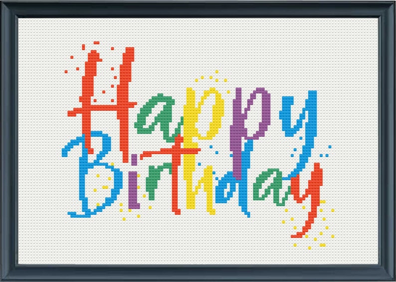 Colorful Happy Birthday Cross Stitch Pattern (digital PDF) - Etsy