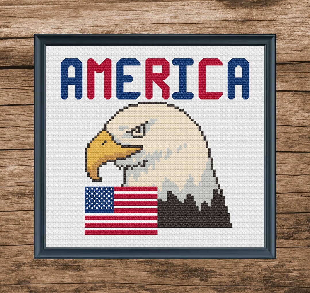 American Flag Cross Stitch Pattern, American Falcon Cross Stitch ...
