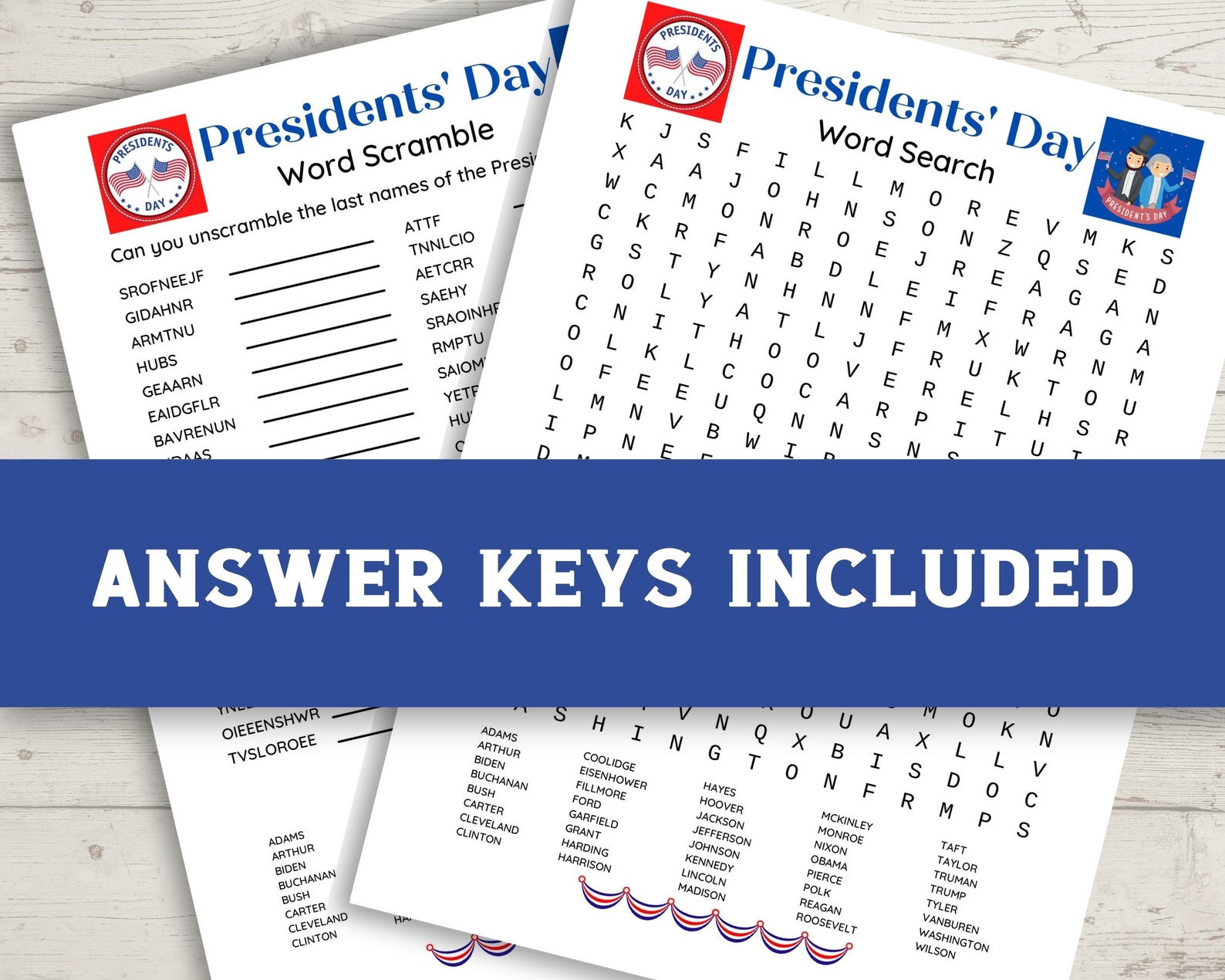 Presidents Day Word Search and Word Scramble - Etsy
