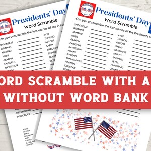 Presidents Day Word Search and Word Scramble - Etsy
