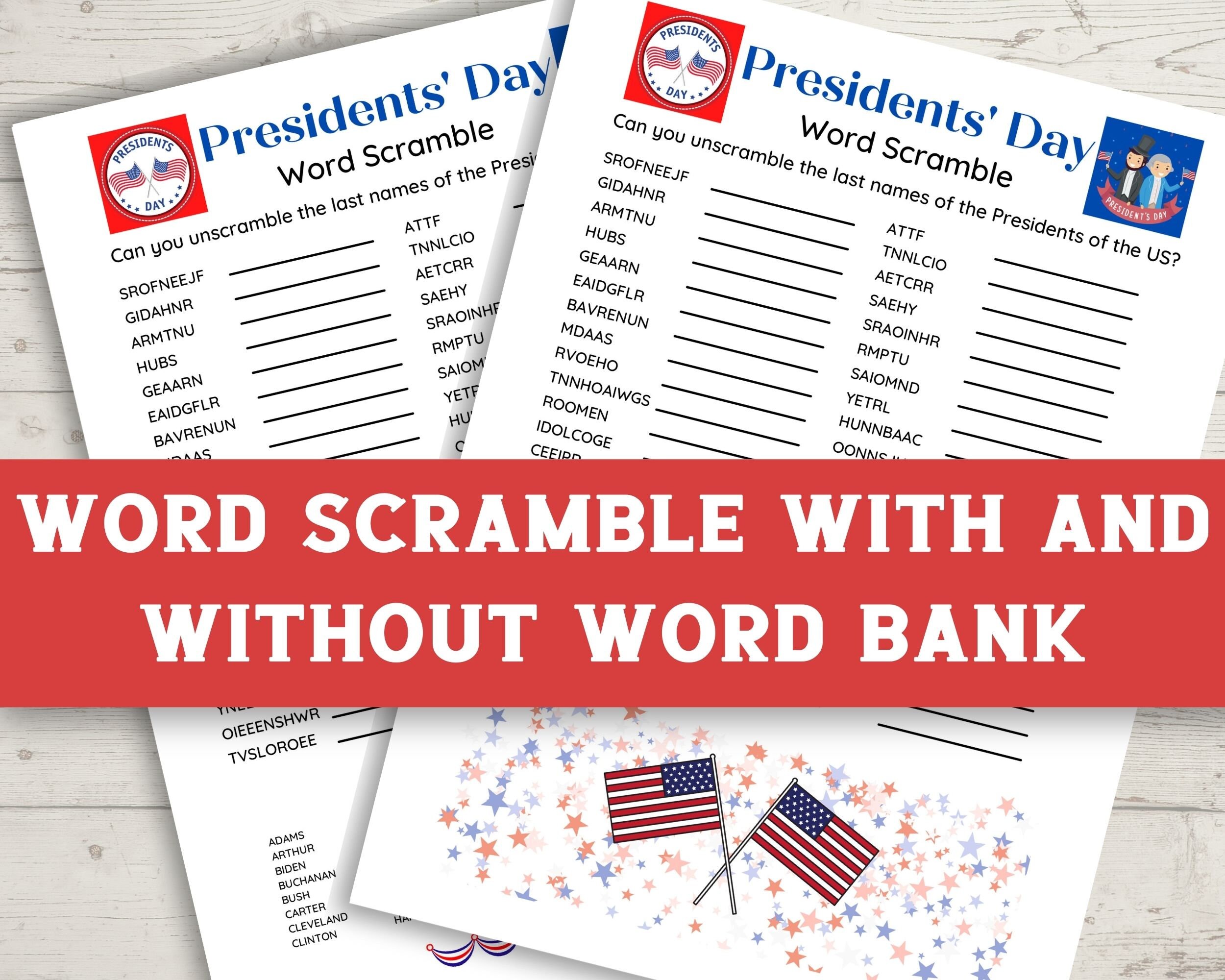 Presidents Day Word Search and Word Scramble - Etsy