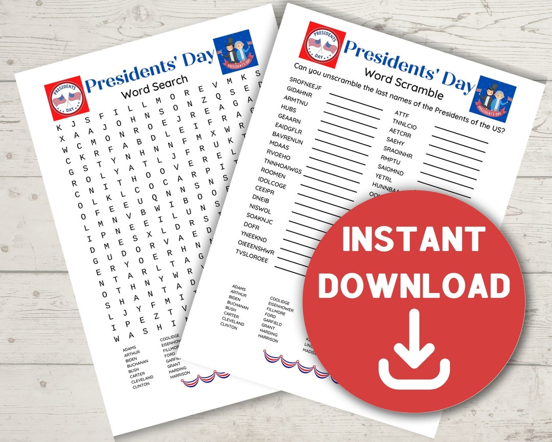 Presidents Day Word Search and Word Scramble - Etsy