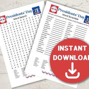 Presidents Day Word Search and Word Scramble - Etsy
