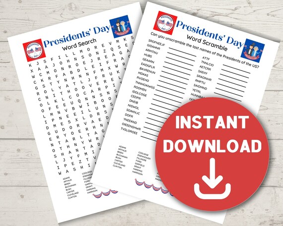 Presidents Day Word Search and Word Scramble | Etsy