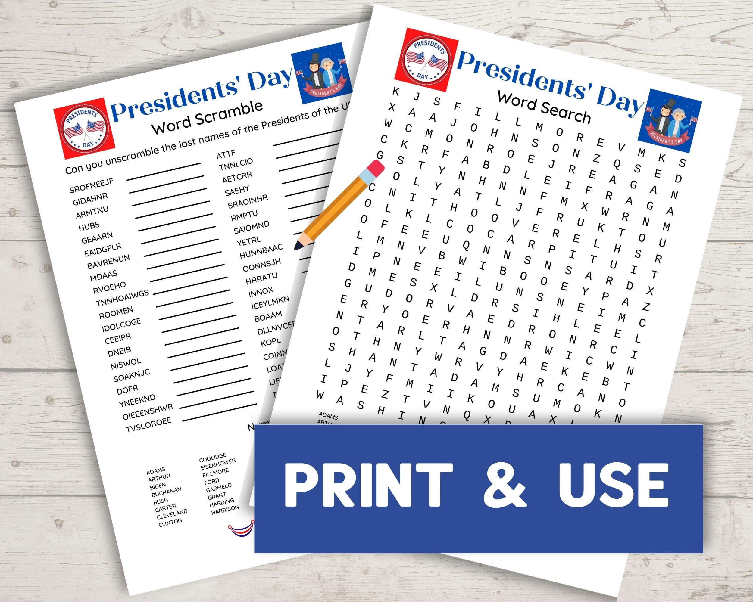 Presidents Day Word Search and Word Scramble - Etsy