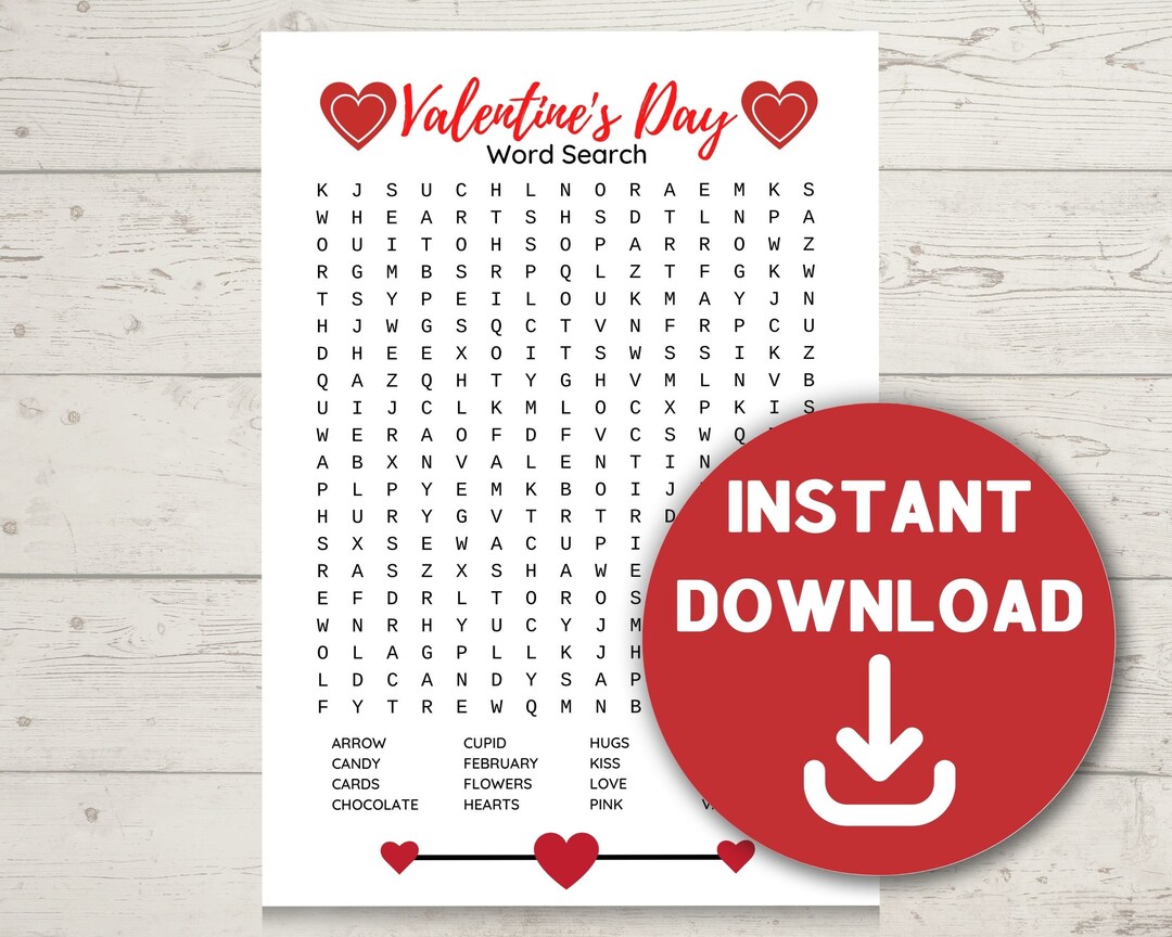 Valentine's Word Search Printable - Etsy
