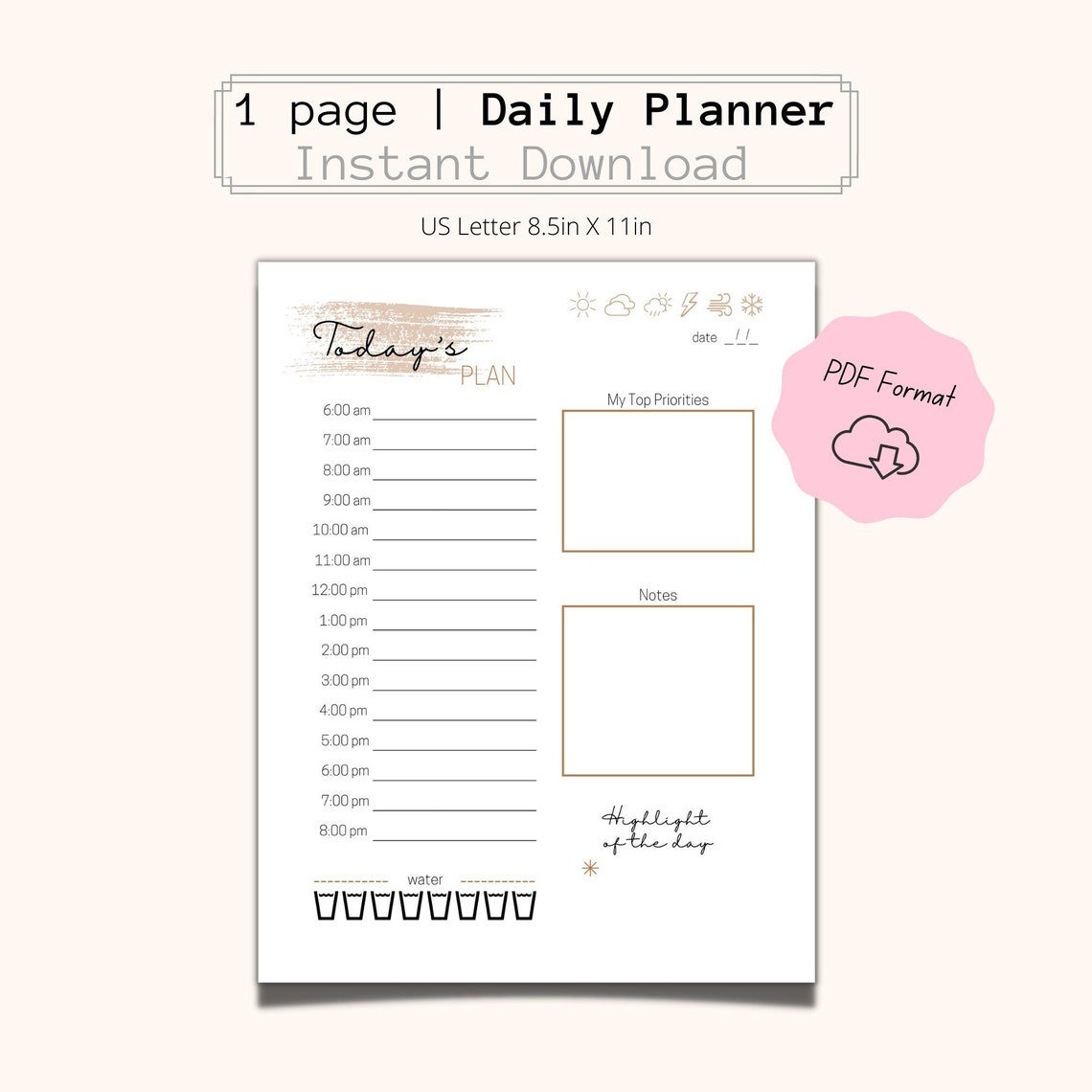 Simple Daily Planner Printable for Everyday Use Easy | Etsy