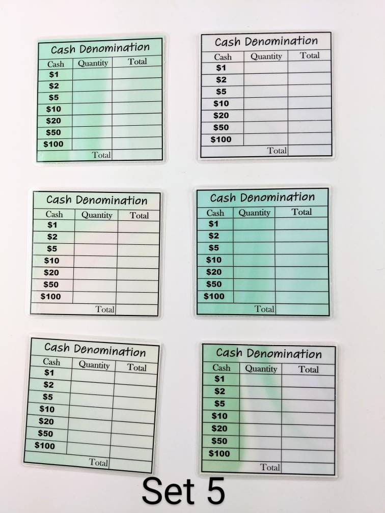 Cash Breakdown Card Cash Withdrawal Breakdown Laminated Bank Teller ...