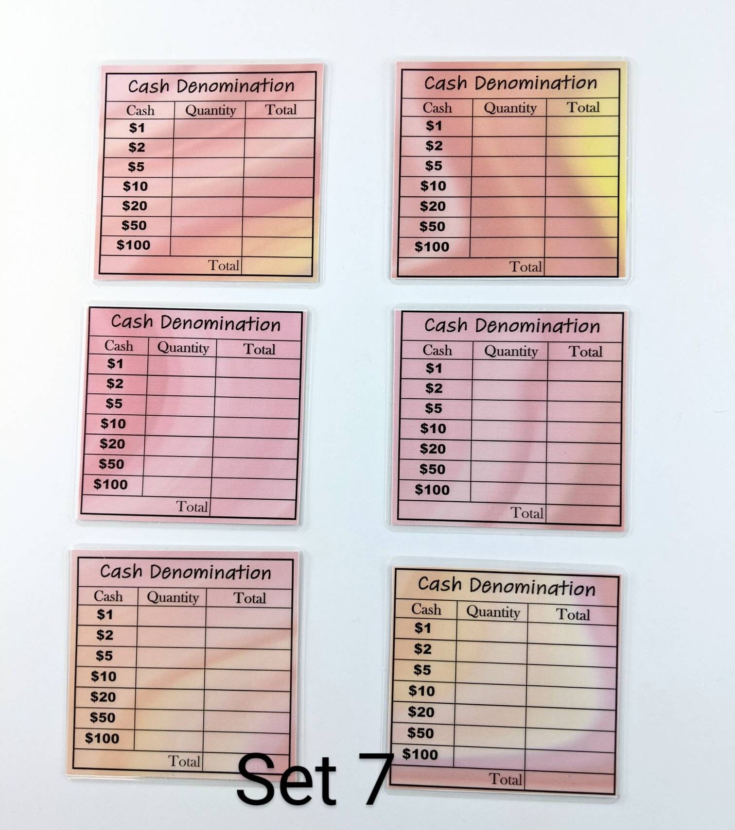 Cash Breakdown Card Cash Withdrawal Breakdown Laminated Bank Teller ...