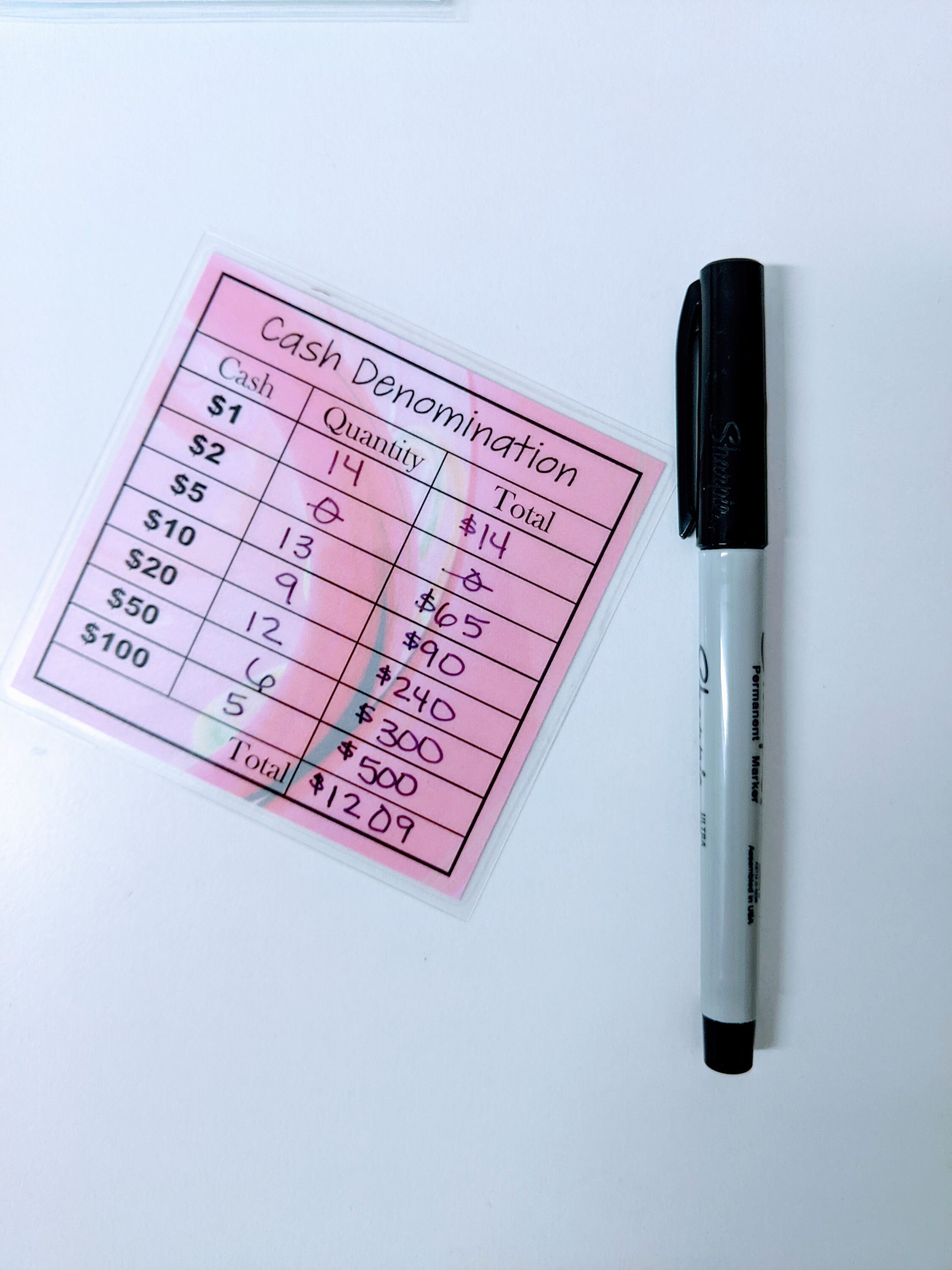 Cash Breakdown Card Cash Withdrawal Breakdown Laminated Bank Teller ...