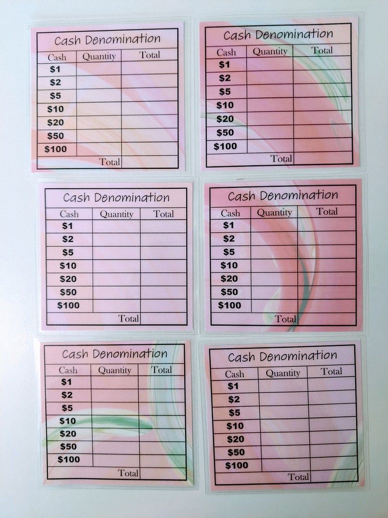 Cash Breakdown Card Cash Withdrawal Breakdown Laminated Bank Teller ...