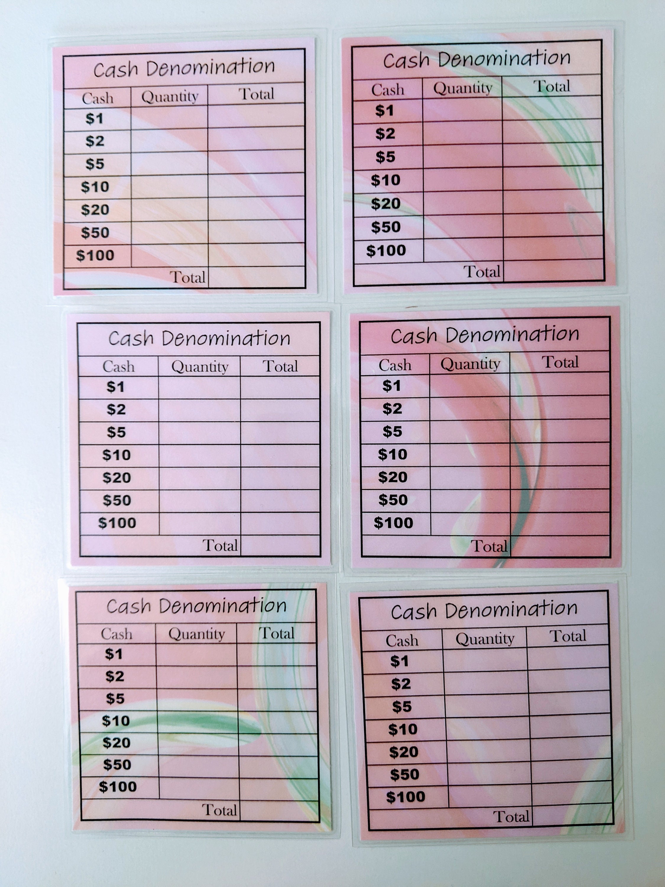 Laminated cash breakdown sheet for bank tellers Templates Paper & Party ...