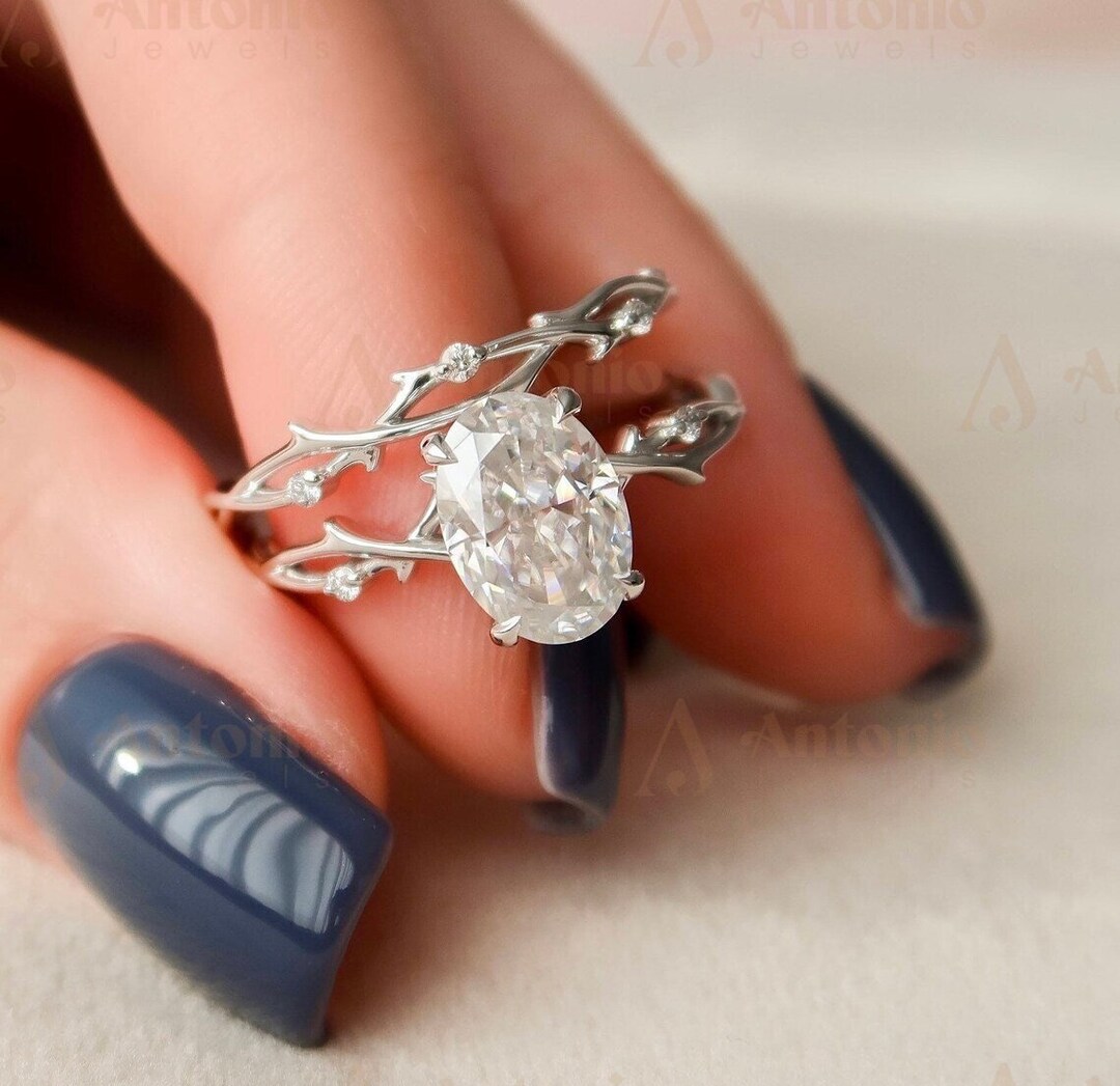 Moissanite Twig Ring, Twig Wedding Ring Set, Dainty Twig Engagement ...