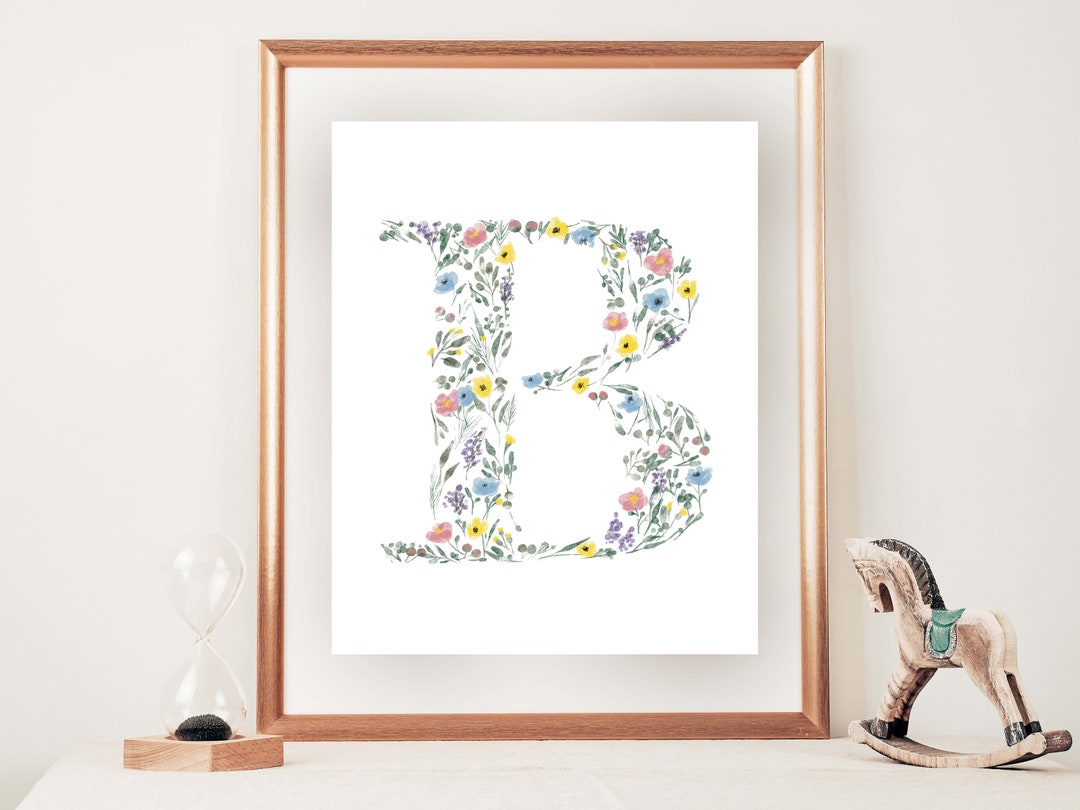 Floral Letter B Printable, Digital Floral Leaves Art, Bedroom Wall Art ...