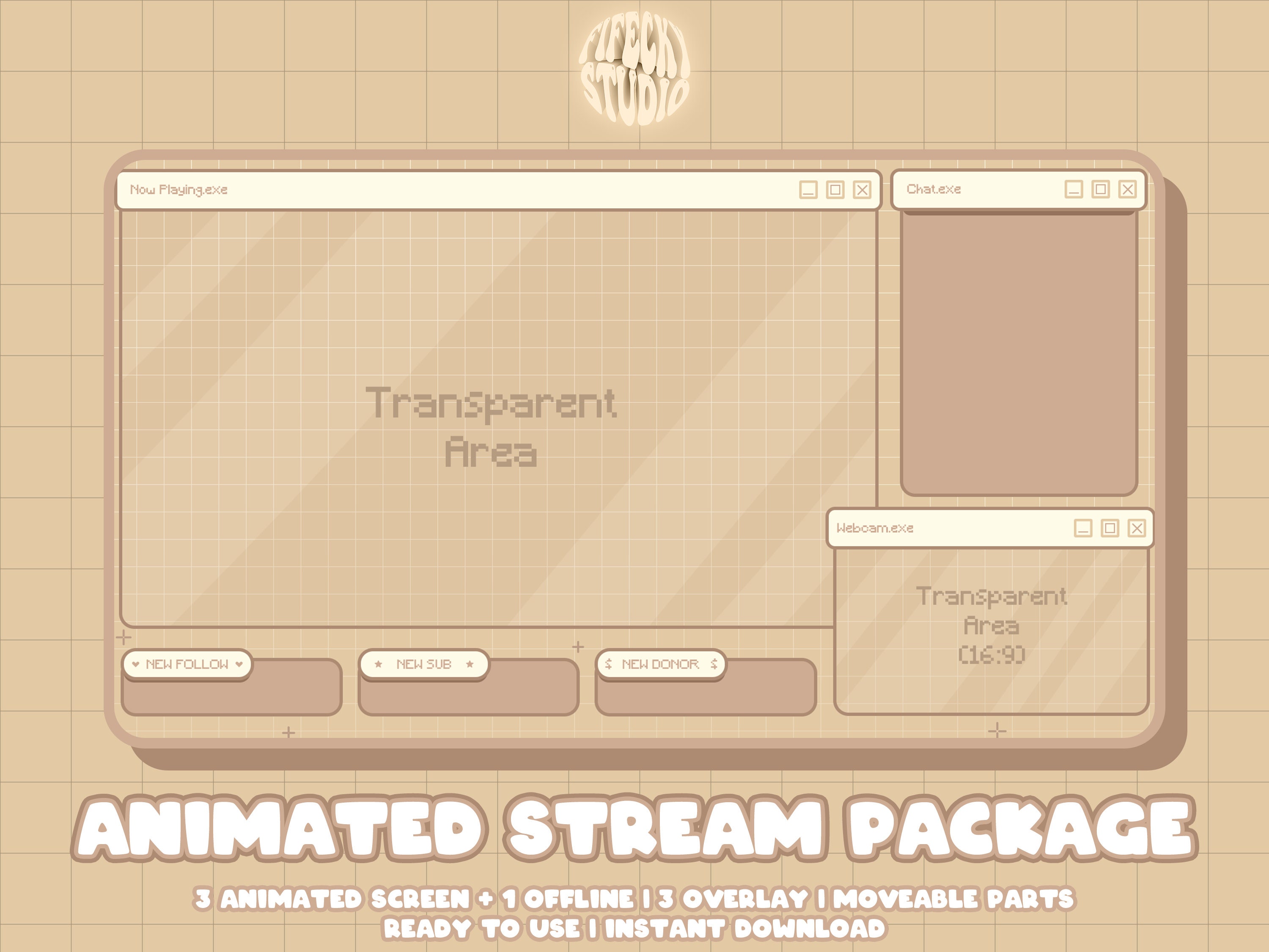 Animated Stream Overlay Package for Twitch, Aesthetic Beige Windows ...
